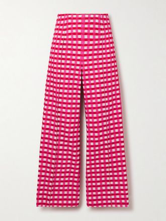 Emilia Wickstead Daffy Hoch Sitzende Jeans Mit Weitem Bein Und Gingham-karo - Pink