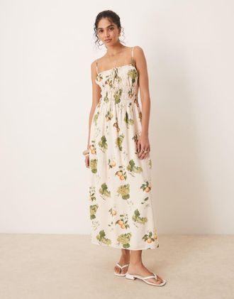 Abercrombie & Fitch Robe longue fluide à fines bretelles et encolure souple - Imprimé fruits-Multicolore