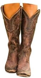 Generic Bottes de cowboy extra larges brodées mi-mollet pour femme - Bottes de cowgirl à talon bas - Bottes western en cuir - Confortables - Talon épais - Bou