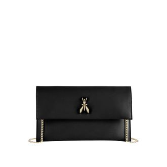 Patrizia Pepe Femme, Sacs, Noir, Taille: ONE Size Chic pochette en cuir avec bandouli&egrave;re cha&icirc;ne