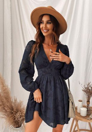 Cupshe Minikleid V-Ausschnitt Spitzen&auml;rmel L&auml;ssiger Bauern&auml;rmel Elastischer