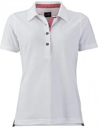 James & Nicholson Poloshirt Damen Traditional Polo / Trachtenkn&ouml;pfe aus Horn-Imitat