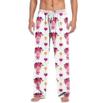Generic Pantalon de pyjama long confortable pour homme sur le th&egrave;me de la Saint-Valentin avec poche motif coeur cordon de serrage taille &eacute;lastique, rouge past