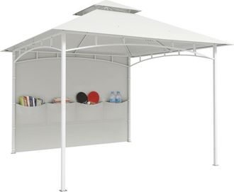 OUTSUNNY Pavillon de jardin - tonnelle de jardin - Outsunny - toit double rideaux poches et crochet de plafond - acier - 3 x 3 m - cr&egrave;me