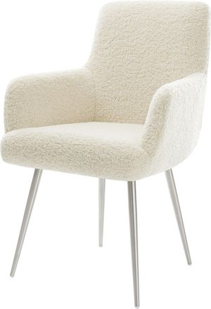 DELIFE Polsterstuhl Heira-Flex mit Armlehnen 4-Fuß konisch Edelstahl Teddystoff Beige Taschenfederkern