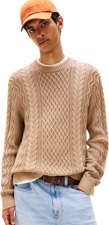 Tommy Jeans Herren Pullover Cable Knit Sweater mit Zopfmuster, Braun (Coastal Taupe Tonal), XL