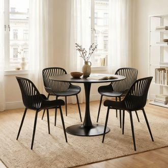 IDIMEX Essgruppe Loire/Verde mit Tisch und 4 St&uuml;hlen, Schwarz - Esstisch rund 100 cm mit robustem Tulpenfu&szlig;, Esszimmerm&ouml;bel Set, ideal f&uuml;r kleine K&uuml;chen [max