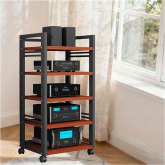 Generic 5-stufiges HiFi-Regal, AV-Media-Schrank Audio, Media HiFi Eckregal Mit H&ouml;henverstellbaren Holzregalen, CD-Regal Entertainment Stereo-Komponenten-Organ