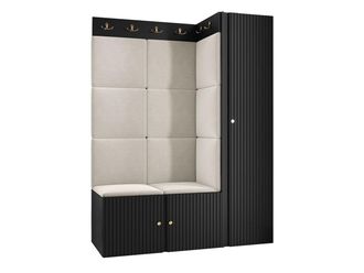 Mirjan24 Garderoben-Set Kirtan Slim IX, Kleiderschrank, Schuhschrank mit 6 Fächer + Kleiderhakenbrett, Gepolstertes Paneel/Wandpaneel, 4 Doppelhaken, Flurgarde