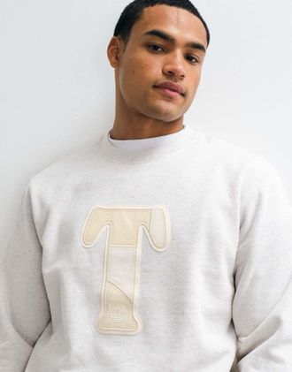 Timberland sweat-shirt ras de cou patchwork t appliqu&eacute; en chin&eacute; avoine clair-Neutre