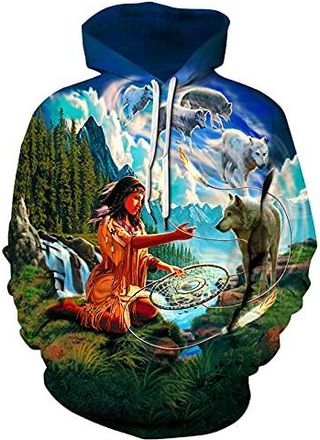 Keephen Sweats à Capuche Unisexe imprimé numérique 3D Pull Indien amérindien Sweat à Manches Longues personnalisé Hommes/Femmes nouveauté Streetwear Cordon av