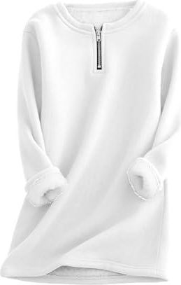 Generic Chandail thermique &agrave; fermeture &eacute;clair quart de tour pour femme - Chandail dhiver doubl&eacute; d&eacute;contract&eacute; &agrave; col rond en polaire &agrave; manches longues - V&ecirc;tement