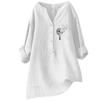 Generic Chemise Femmes Coton Et Lin Grande Taille Casual Chemises &Eacute;t&eacute; &Agrave; Manches Longues Col V Baggy Hauts L&eacute;ger Confortable Tunic Mode Coton Et Lin Chic Et El