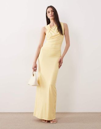 SNDYS Robe longue asym&eacute;trique &agrave; d&eacute;tail nou&eacute; - Jaune