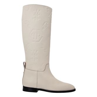Philipp Plein Lederstiefel Lo-Heels Mid Monogram - - Shoes - Damen - Beige - 35 EU