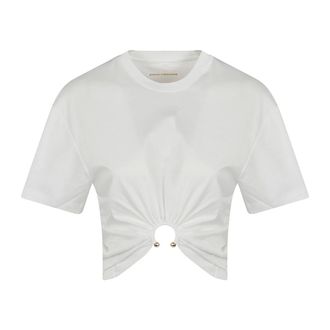 Paco Rabanne Femme, Tops, Beige, Taille: 40 FR T-shirt en Coton Beige Rassembl&eacute;