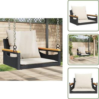 vidaXL The Living Store Balancelle avec coussins noir 63x62x40 cm r&eacute;sine tress&eacute;e - Balancelle De Jardin - Banc De Jardin - Chaise Suspendue - Fauteuil