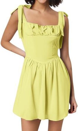 Generic Robes de soir&eacute;e &agrave; bretelles avec noeud papillon - Robe de cocktail courte pour juniors - Robe d&eacute;t&eacute; boh&egrave;me pour vacances de plage - Essentiels de vacan