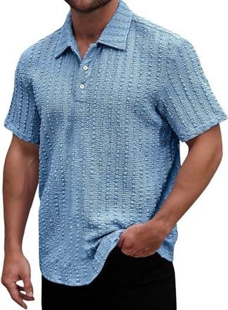 Generic DENGJIAMY Polo textur&eacute; pour homme T-shirt &agrave; col en V &agrave; manches courtes pour homme T-shirt &agrave; col en V d&eacute;contract&eacute; pour homme V&ecirc;tements d&eacute;t&eacute;, bleu, XXL