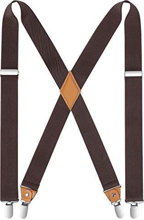 Hisdern Bretelles pour hommes avec de tres solides bretelles robustes a 4 clips Jarretelles reglables de style X marron