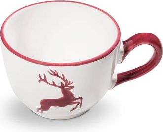 Gmundner Keramik Kaffeetasse, Volumen: 190 ml, Bordeauxroter Hirsch, handgemachte Keramik aus Österreich