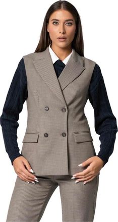 Kocca Femme, Vestes, Beige, Taille: 44 FR Gilet Professionnel Crois&eacute; &agrave; Carreaux L&eacute;gers
