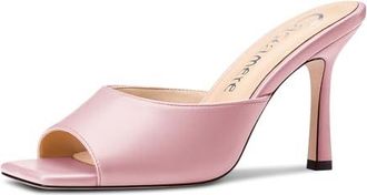 Castamere Femmes Carré Ouvert Bout Sandales Haut High Aiguille Talon Heel Slip-on Mules Chaussures Dress Décontracté Été Chaussures 9 CM Heels Rose 40 EU