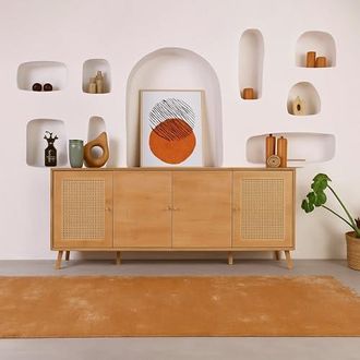 Dmora Sideboard Hypsipyle 180x41x81 cm Braun 3 Regale, 4 T&uuml;ren