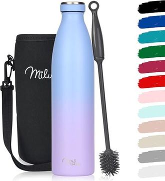 Milu Bouteille deau en Acier Inoxydable - Double paroi isolée sous vide - Bouche Standard Gourde - 350ml 500ml / 750ml / 1000ml/ 1.5l - sans BPA - Thermo G