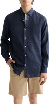 Scotch & Soda Mens CORE-Linen LS Button-DOWN Shirt, Night, Medium