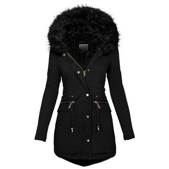 E.SSUE Manteau Femme Fourrure avec Capuche Hiver Chaud &eacute;Pais Long Elegant Slim Fit Manche Longues Mode Pas Cher Veste en Jean Fille Parka Outercoat S-5XL