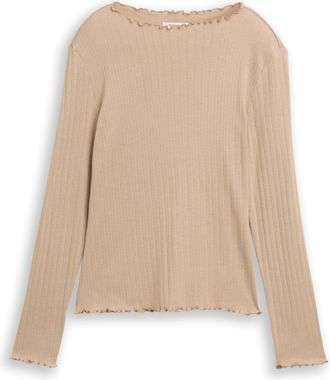 Tom Tailor Damen 1046619 Langarmshirt mit Stehkragen, 28683-Intense Beige Melange, XXL