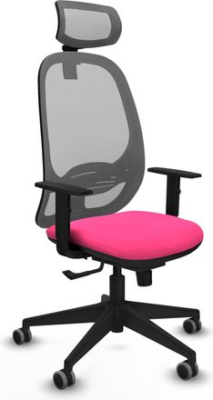 Piqueras y Crespo Rosa Cilanco B&uuml;rostuhl mit 1D-Armen, h&ouml;henverstellbare Lendenwirbelst&uuml;tze und h&ouml;henverstellbares Kopfteil, Grau/Rosa