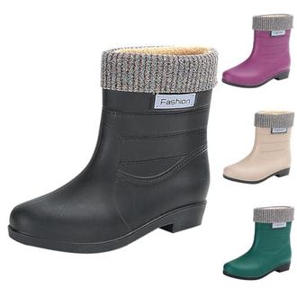 Generic Bottes de pluie en peluche pour femme, bottes mi-mollet dhiver chaudes et confortables &agrave; enfiler pour femme, bottes de pluie imperm&eacute;ables antid&eacute;rapant