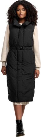 Navahoo Damen ärmellose Lange Outdoorweste warme Winterjacke mit Taillengürtel und Magnet-Flap Abendlied XIV Black Gr. XXL