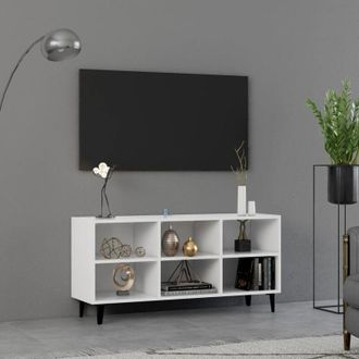 vidaXL Meuble TV avec pieds en m&eacute;tal Blanc 103,5x30x50 cm vidaXL