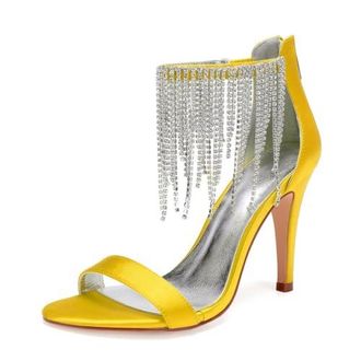 Generic Femme Talon Aiguille Chaussure Escarpin Sandale Ouvert Chic Mariée Eté Talon Mariage Soirée Chaussures 10.5Cm,Jaune,42 EU