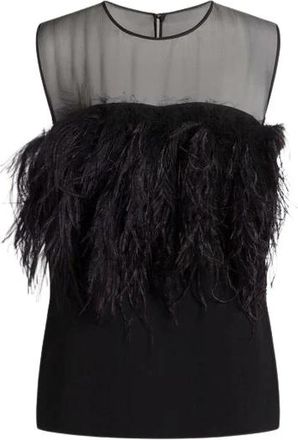 Alberta Ferretti Enver Satin Top mit Federn - - Tops - Damen - Schwarzk - M