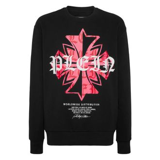 Philipp Plein Homme, Sweatshirts et sweats &agrave; capuche, Noir, Taille: XL SweaT-shirt Col Rond Worldwide Crest