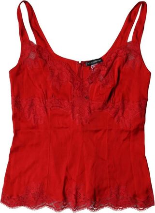 Dolce & Gabbana Femme, Tops, Rouge, Taille: 38 FR Top Lingerie en Soie et Dentelle Florale