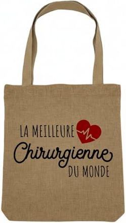 Fabulous Sac Shopping Tote Bag Aspect Lin - La Meilleure Chirurgienne du Monde Docteur Hopital - Sac de Courses Toile Epaisse 360g Beige Naturel Cabas Port&eacute; Ep