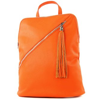 modamoda.de T161 Damen Leder Rucksack Handtasche handmade in Italy, Farbe:T161 Signalorange