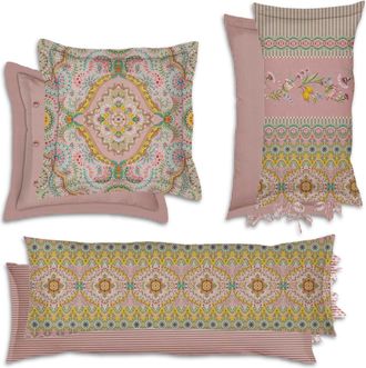 Pip Studio Dekokissen Majorelle Carpet Pink Blumen Blüten Wendeoptik Geblümt Streifen Gestreift Rosa Perkal Zierkissen, Größe:35 x 60 cm