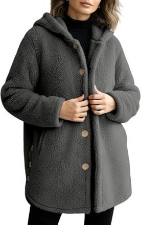 Generic Vestes pelucheuses pour femme - Manteaux &agrave; capuche d&eacute;contract&eacute;s boutonn&eacute;s tendance et chauds pour lhiver - V&ecirc;tements dext&eacute;rieur surdimensionn&eacute;s pour v
