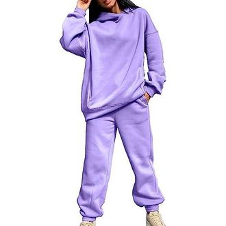 Generic Dorjuli Surv&ecirc;tement de sport pour femme, couleur unie, tenue de loisirs, tenue d&eacute;t&eacute;, automne, manches longues, pantalon de jogging moelleux, couleur u