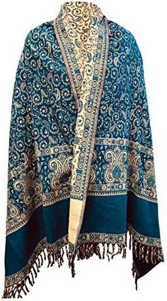 Tibet &Eacute;charpe dhiver douce et chaude en laine faite &agrave; la main Bleu sarcelle