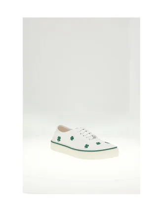Dior Four-Leaf Clover-Embroidered Cotton Sneakers - White