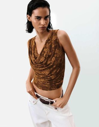 Desigual T-shirt sans manches effet drap&eacute; - Marron