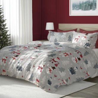 Faro Bettwäsche Set Baumwoll Weihnachtsbettwäsche (Grau - Schneemann, 220x200 + 2x70x80 (3 TLG))