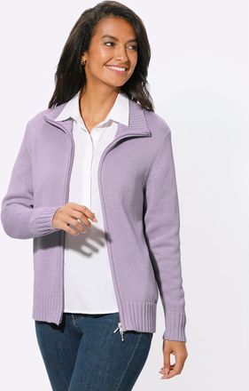 Casual Looks Strickjacke CASUAL LOOKS, Damen, Gr. 42, lila (flieder), 50% Baumwolle, 50% Polyacryl, unifarben, figurumspielend, Strickjacken Strickjacke, Topseller